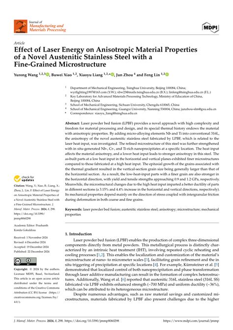 Pdf Effect Of Laser Energy On Anisotropic Material Properties Of A