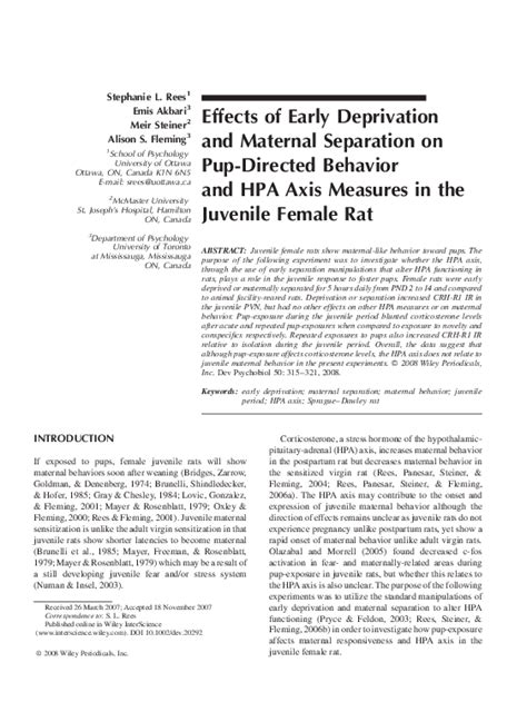 Pdf Effects Of Early Deprivation And Maternal Separation On Pup