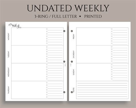 Undated Horizontal Weekly Layout With To Do List Notes PT Paper