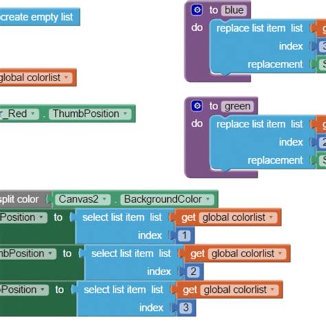 logic blocks for rgb sliders and color array initialization color
