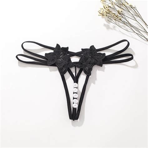 Women Lace Pearl Thong G String Panties Lingerie Underwear Crotchles T