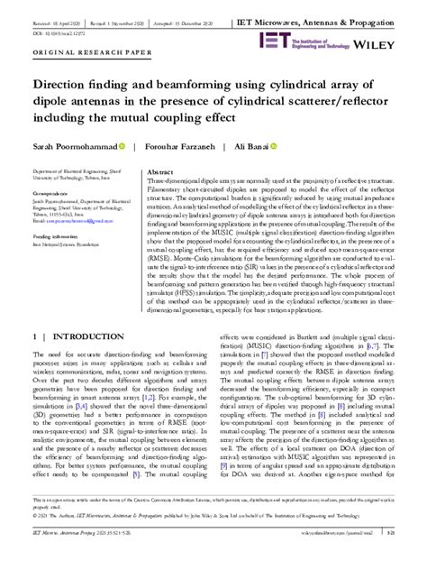 Pdf Direction Finding And Beamforming Using Cylindrical Array Of Dipole Antennas In The