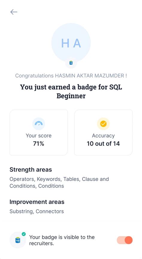 Happy To Share My Sql Badge Hasmin Aktar Mazumder