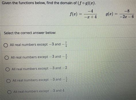 [answered] given the functions below find the domain of f g x f x