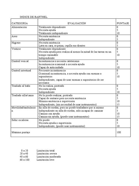 Barthel Index Pdf Medicina Clinica Especialidades Medicas