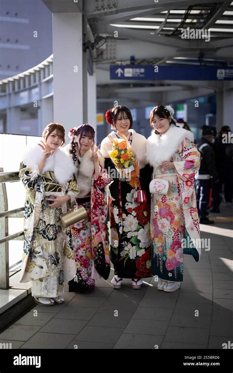 Yokohama Japan 13th Jan 2025 Coming Of Age Ceremony Participants
