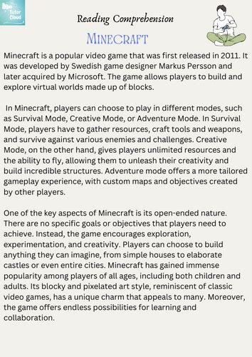 Minecraft Reading Comprehension Teaching Resources