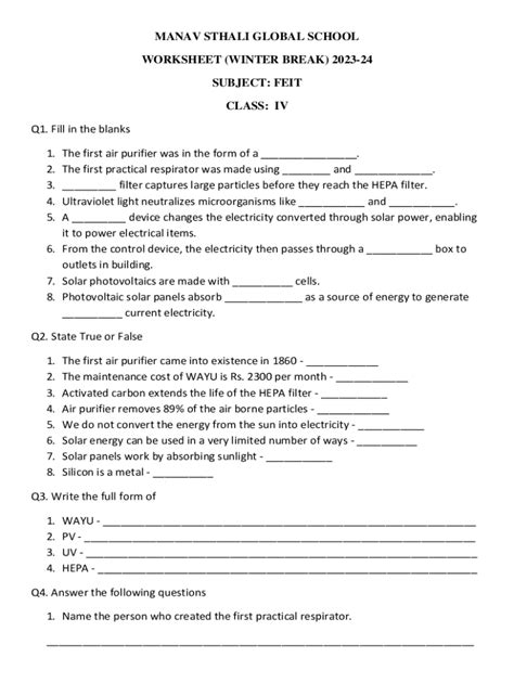 Fillable Online Feit Class Iv Q1 Fill In The Blanks 1 The First Air Pur Fax Email Print