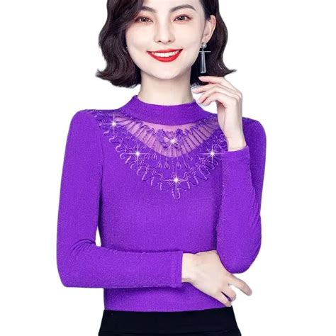 여성용 보터밍 셔츠 긴 소매 메쉬 티셔츠 여성용 셔츠 가을과 겨울 플리스 2022 년 신제품 따뜻한 레이스 패션 상의