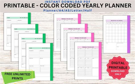 Ultimate Color Coded Printable Planner Bundle Customizable Yearly