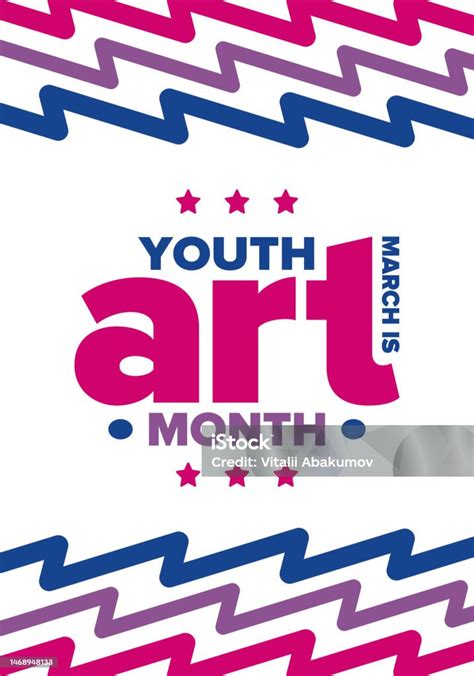 청소년 예술의 달 미국에서 3 월에 축하합니다 예술과 예술 교육의 달 홍보 많은 미국 학교가이 행사에 참여합니다 창조적 인 다채로운 개념입니다 포스터 또는 배경 3월에 대한