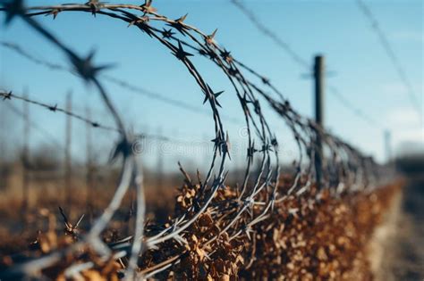 Cautionary Barbed Wire On Fence Signaling Restricted Access Secure Boundary Stock Illustration