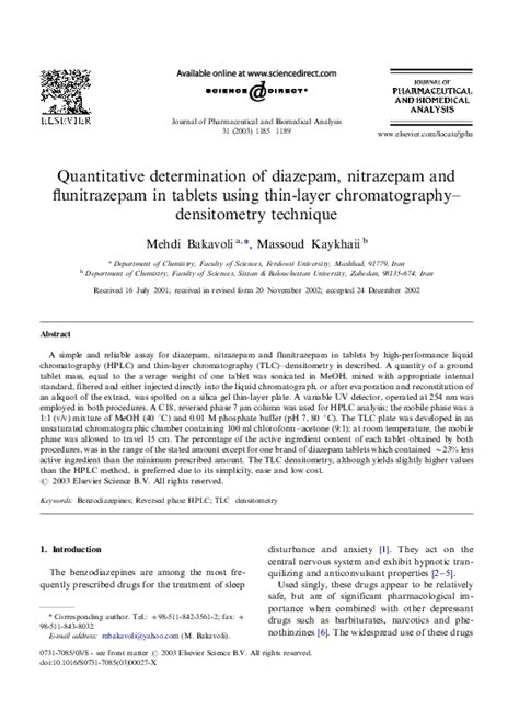 Pdf Quantitative Determination Of Diazepam Nitrazepam And Flunitrazepam In Tablets Using Thin