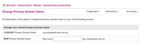 Changing The Primary Domain On A CPanel Hosting Service VentraIP