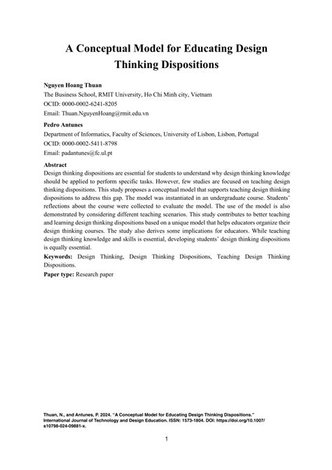 PDF A Conceptual Model For Educating Design Thinking Dispositions