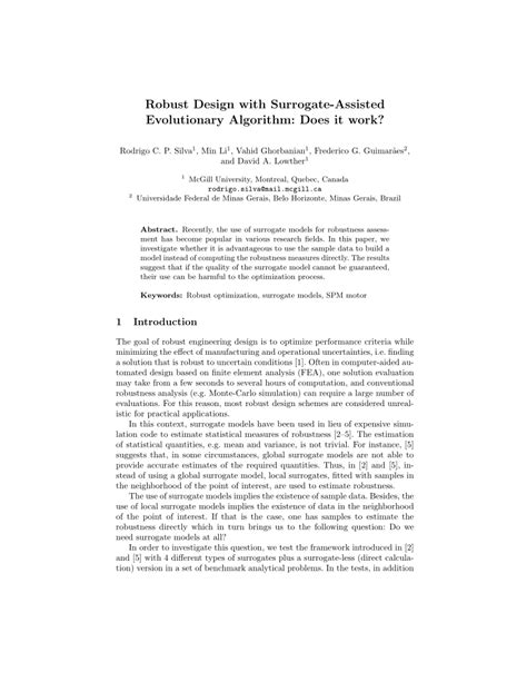 Pdf Robust Design With Surrogate Assisted Evolutionary Algorithm
