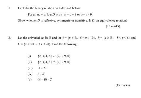 Solved 1 Let D Be The Binary Relation On Z Defined Below