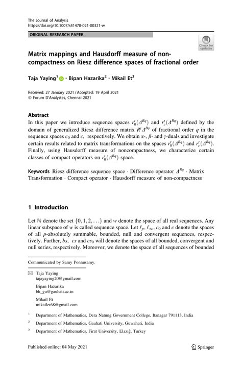 Pdf Matrix Mappings And Hausdorff Measure Of Non Compactness On Riesz