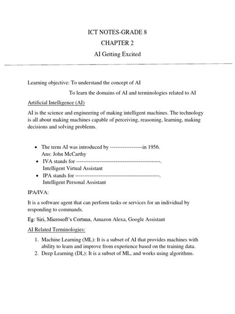 ict notes grade 8 chapter2 ai pdf artificial intelligence