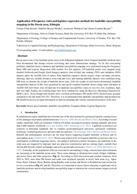 Pdf Application Of Frequency Ratio And Logistics Regression Methods