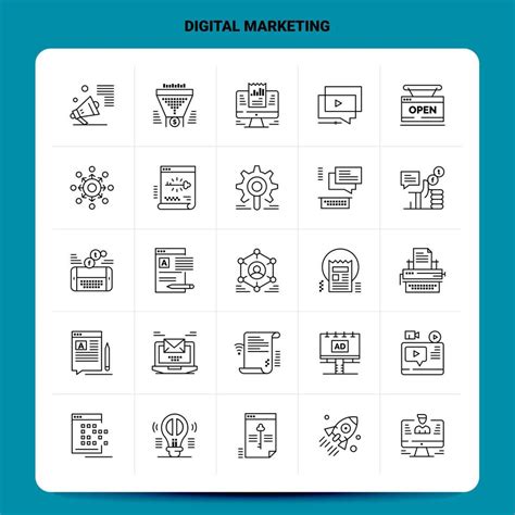 Outline 25 Digital Marketing Icon Set Vector Line Style Design Black Icons Set Linear Pictogram