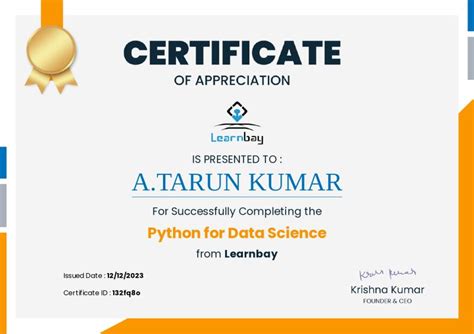 completed python for data science course with learnbay tarun kumar akula posted on the topic