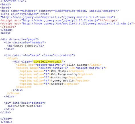 Membuat Select Menu Jquery Mobile