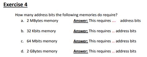 Solved Exercise How Many Address Bits The Following Chegg