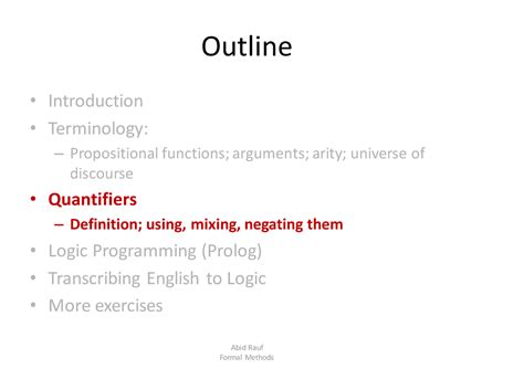 Predicate Logic Lecture Notes 2 Outline Introduction Terminology