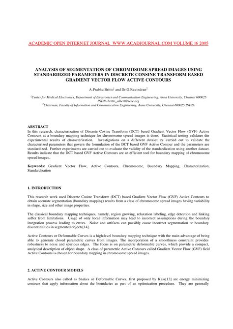 Pdf Segmentation Of Chromosome Spread Images Using Discrete Cosine Transform Based Gradient