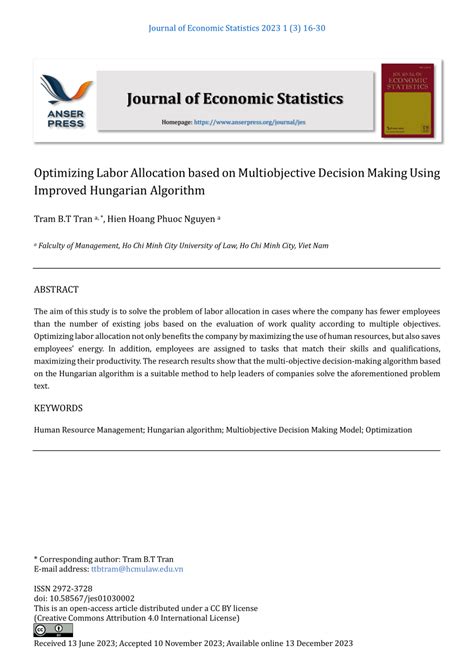 Pdf Optimizing Labor Allocation Based On Multiobjective Decision