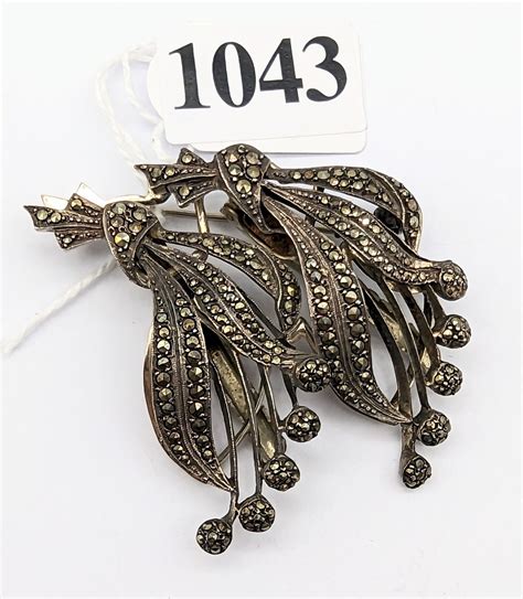 Unknown Sterling Silver Marcasite Double Brooch Mutualart
