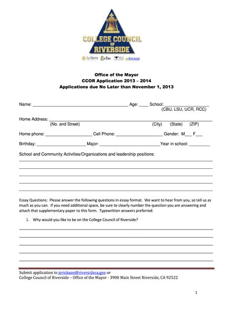 Ccor Application 2013 2014 Fill Out And Sign Online Dochub