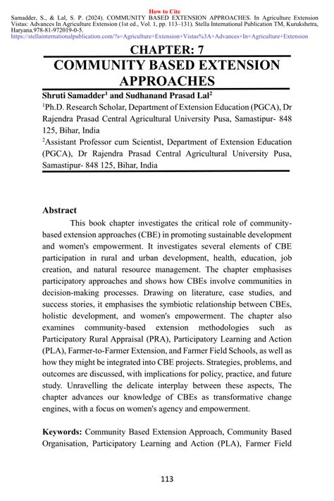 Pdf Chapter 7 Community Based Extension Approaches