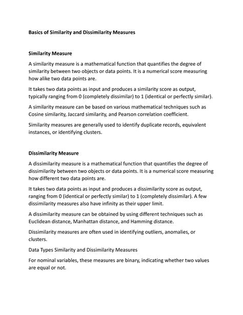 Basics Of Similarity And Dissimilarity Measures Basics Of Similarity And Dissimilarity