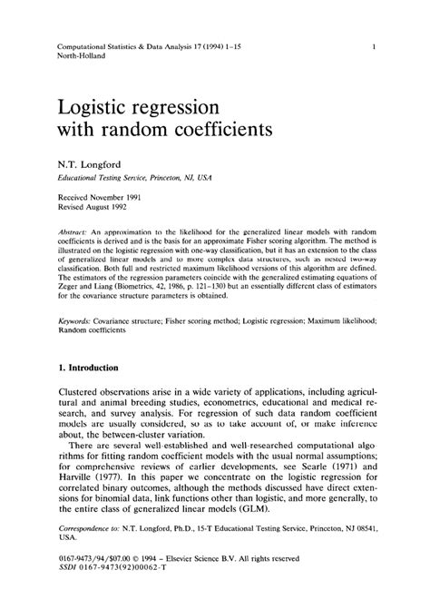 Pdf Logistic Regression With Random Coefficients