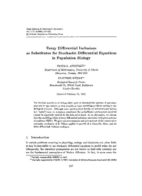Pdf Fuzzy Differential Inclusions As Substitutes For Stochastic