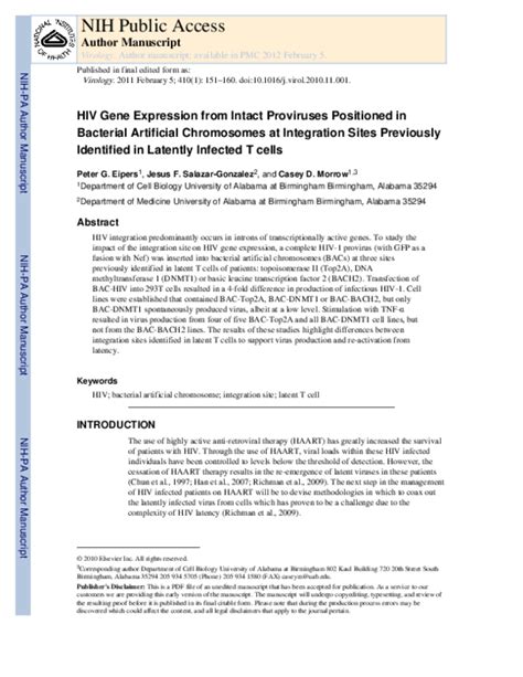 Pdf Hiv Gene Expression From Intact Proviruses Positioned In