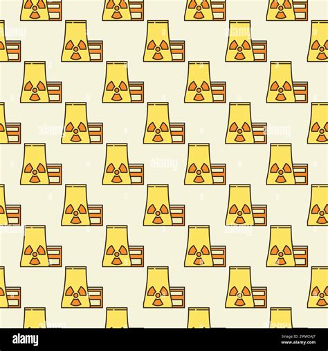 Nuclear Power Plant Vector Radiation Factory Building Concept Colored Seamless Pattern Stock