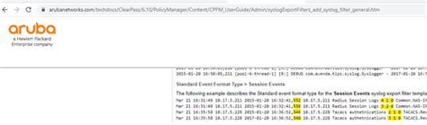 Need Description Details Of The Log Fields Of Aruba Clearpass Policy Manager S Session Logs