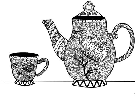 Teapot And Teacup Set Drawing Tea Pots Tea Cups Drawings