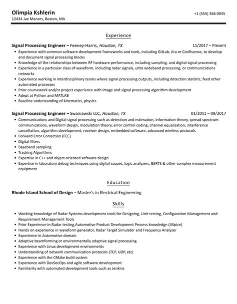 signal processing engineer resume samples velvet jobs