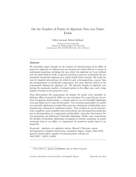 Pdf On The Number Of Points Of Algebraic Sets Over Finite Fields