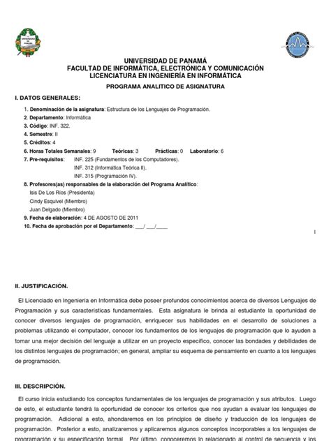 Ing Inf Estructura Lenguajes Programación Pdf Lenguaje De
