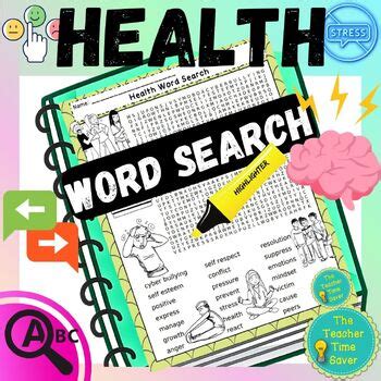 Health Word Search Puzzle Coloring Activity Social Emotional Learning