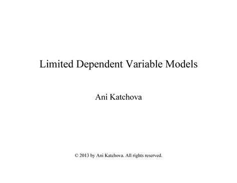 limited dependent variable models all rights reserved 2 limited