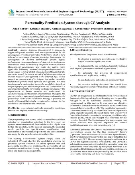 Personality Prediction System Through Cv Analysis