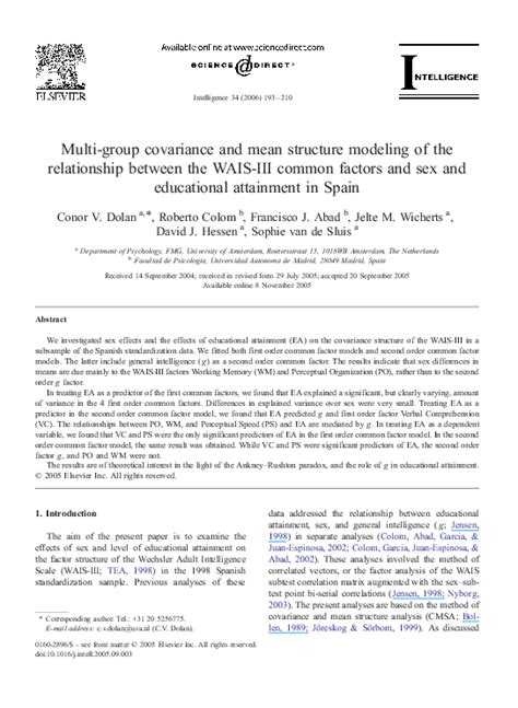 Pdf Multi Group Covariance And Mean Structure Modeling Of The