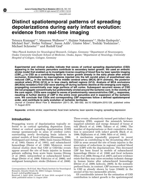 Pdf Distinct Spatiotemporal Patterns Of Spreading Depolarizations