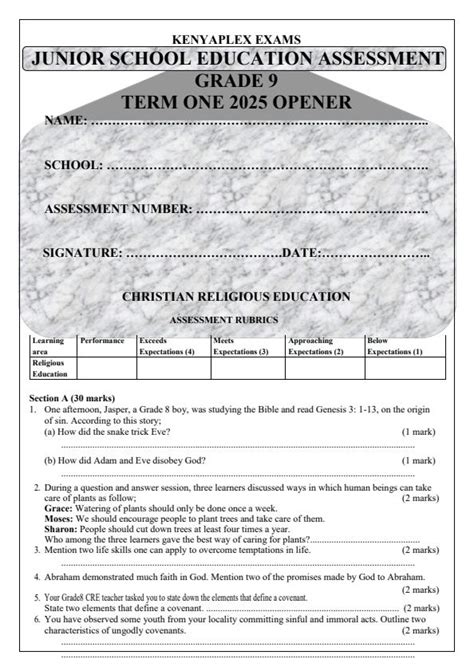 Grade 9 Cre Term 1 Opener Exam 2025 3475